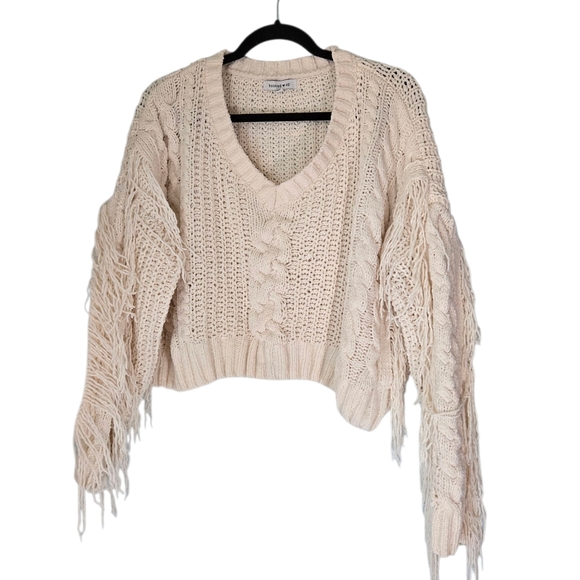 Hooked Up by IOT | Sweaters | Hooked Up Cream Cable Knit Frindge ...